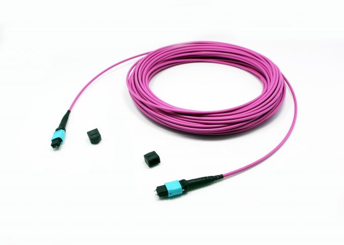 MTP 12 Core OM4 MM Fiber Optic Trunk Cable For Data Center Cabling